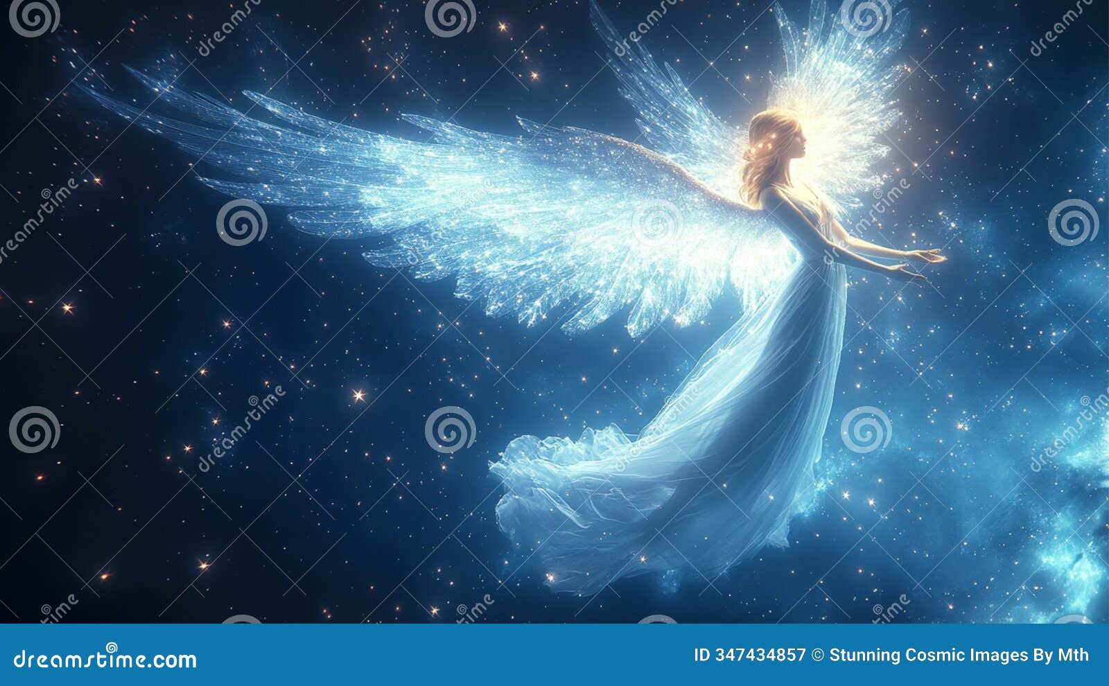 Gorgeous Angel Woman with Angelic Wings in a Blue Ethereal Astral ...