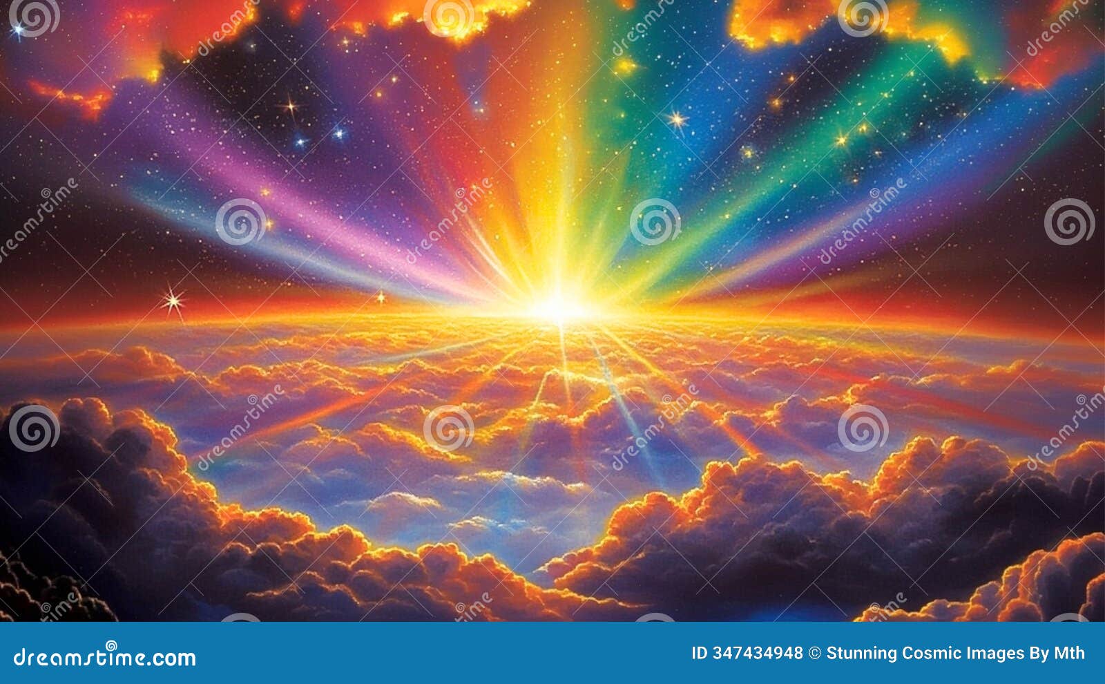 Heavenly Cosmic Sky with with Magical Colorful Rainbow Waves of Energy ...