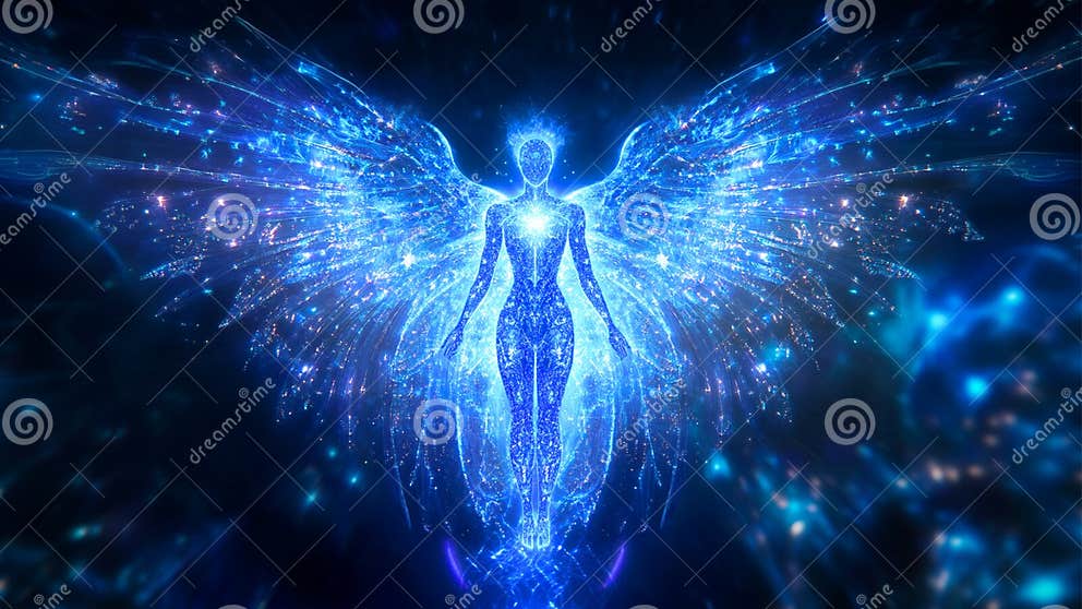 Majestic Powerful Astral Blue Light Angel with Sparkling Glowing Blue ...