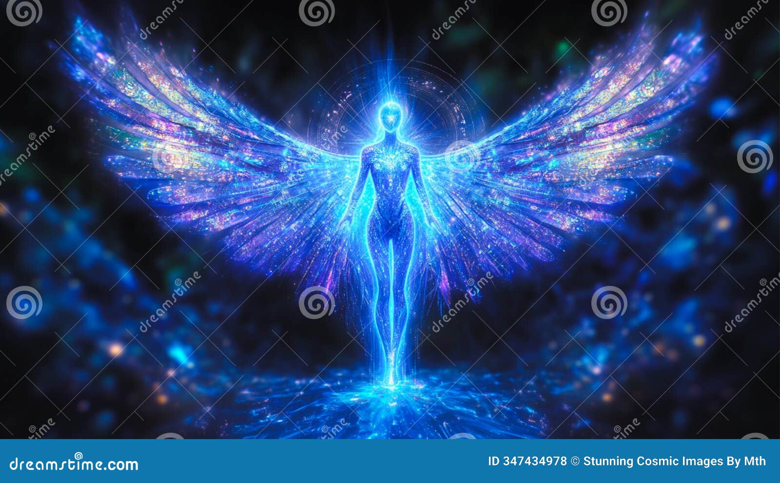 Majestic Powerful Astral Blue Light Angel with Sparkling Glowing Blue ...