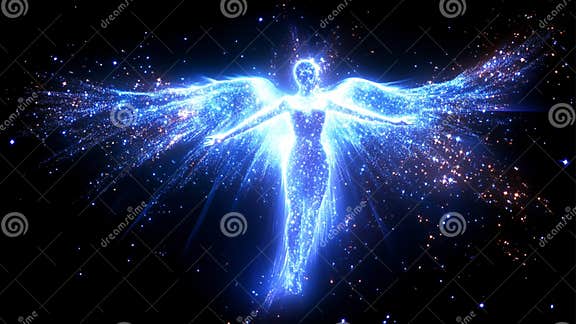 Majestic Powerful Astral Blue Light Angel with Sparkling Glowing Blue ...