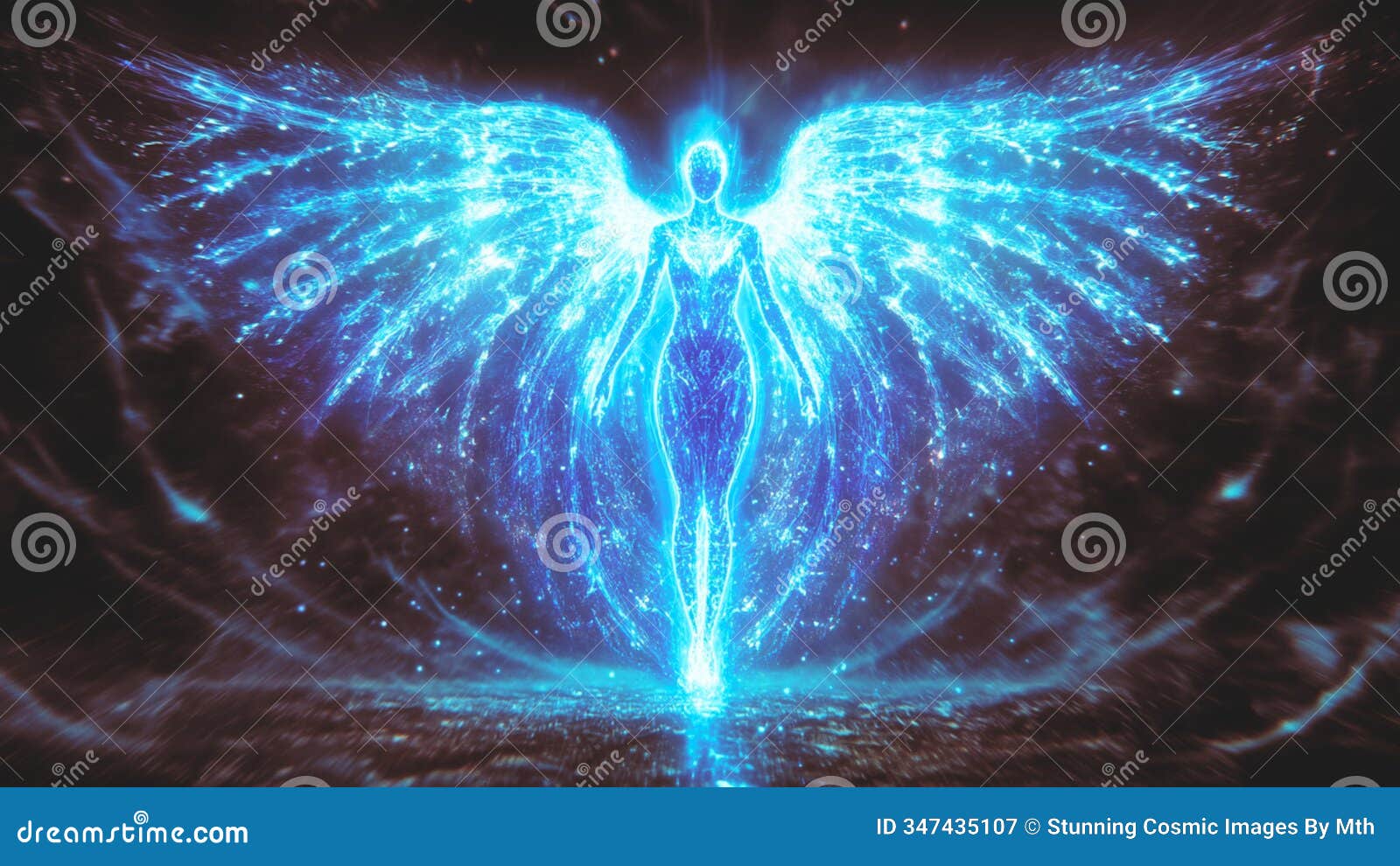 Majestic Powerful Astral Blue Light Angel with Sparkling Glowing Blue ...