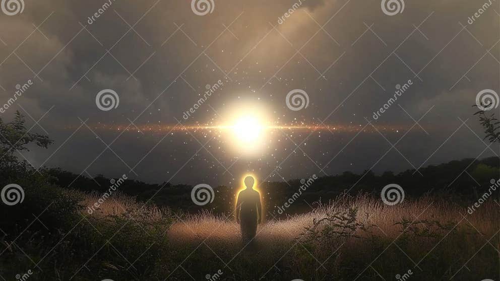 Spiritual Glowing Astral Light Being in a Meadow Landscape (Celestial ...