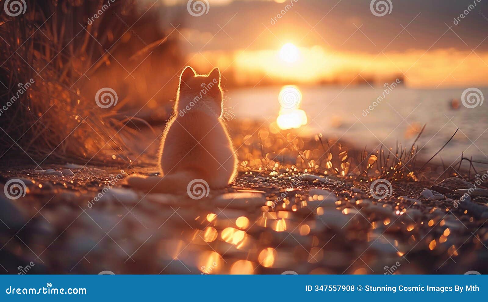 A Cute Kitty Cat at the Beach in a Sunset or Sunrise Stock Photo ...