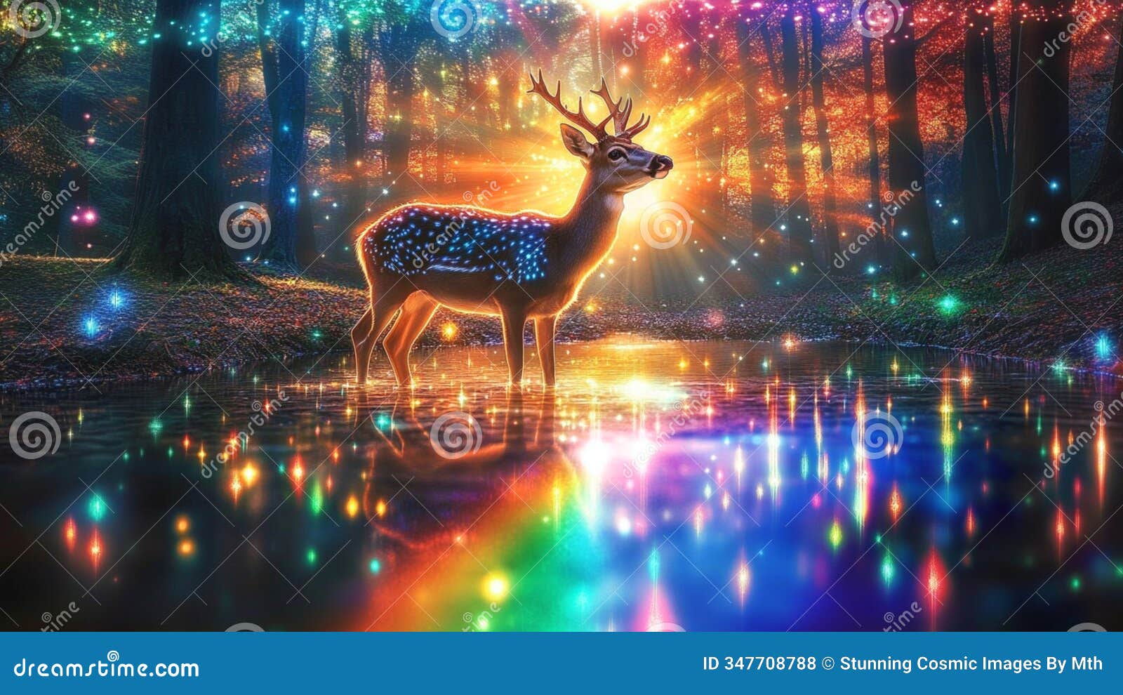 Fantasy Fairytale Deer in an Enchanted Forest with Magical Rainbow ...