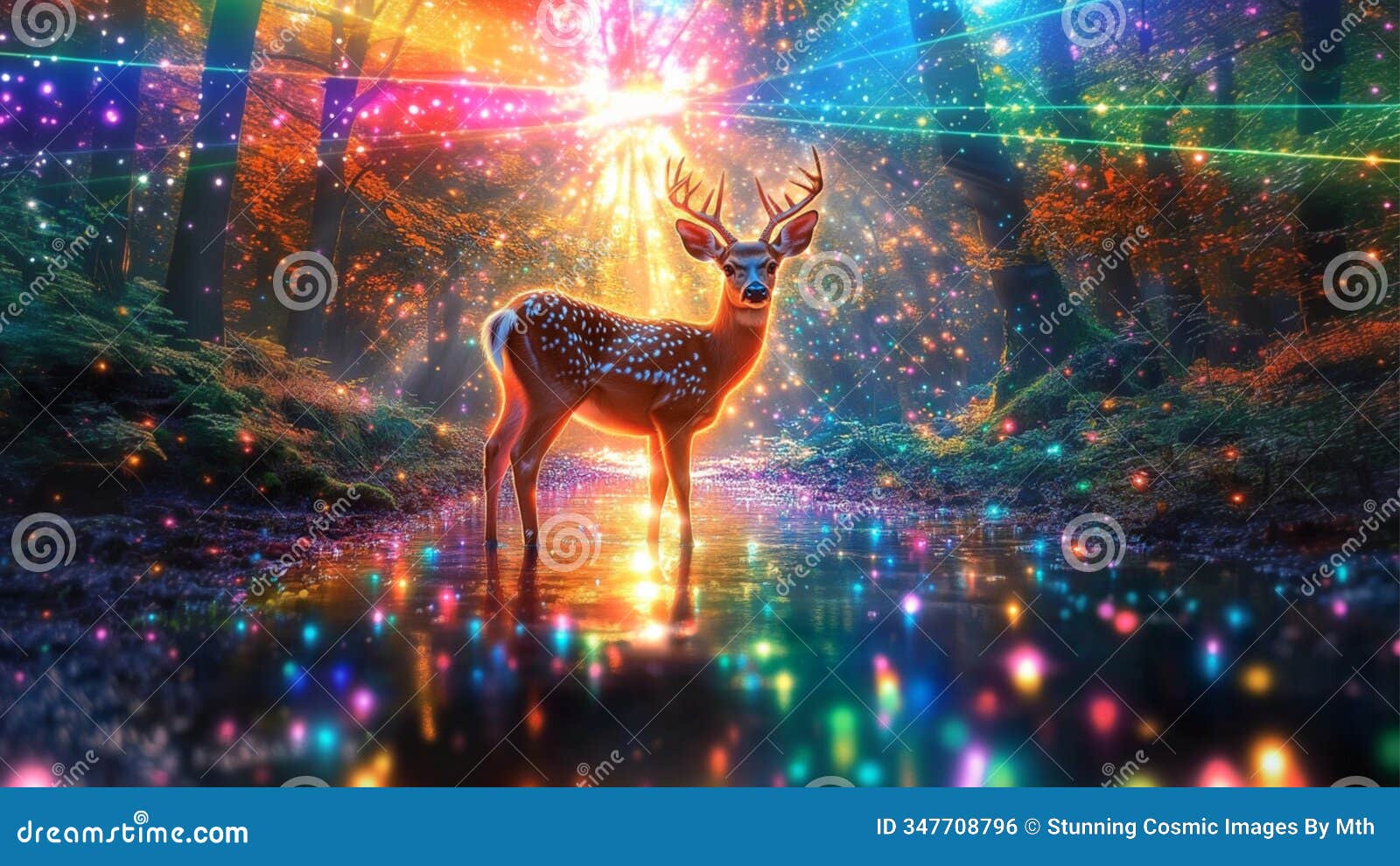 Fantasy Fairytale Deer in an Enchanted Forest with Magical Rainbow ...