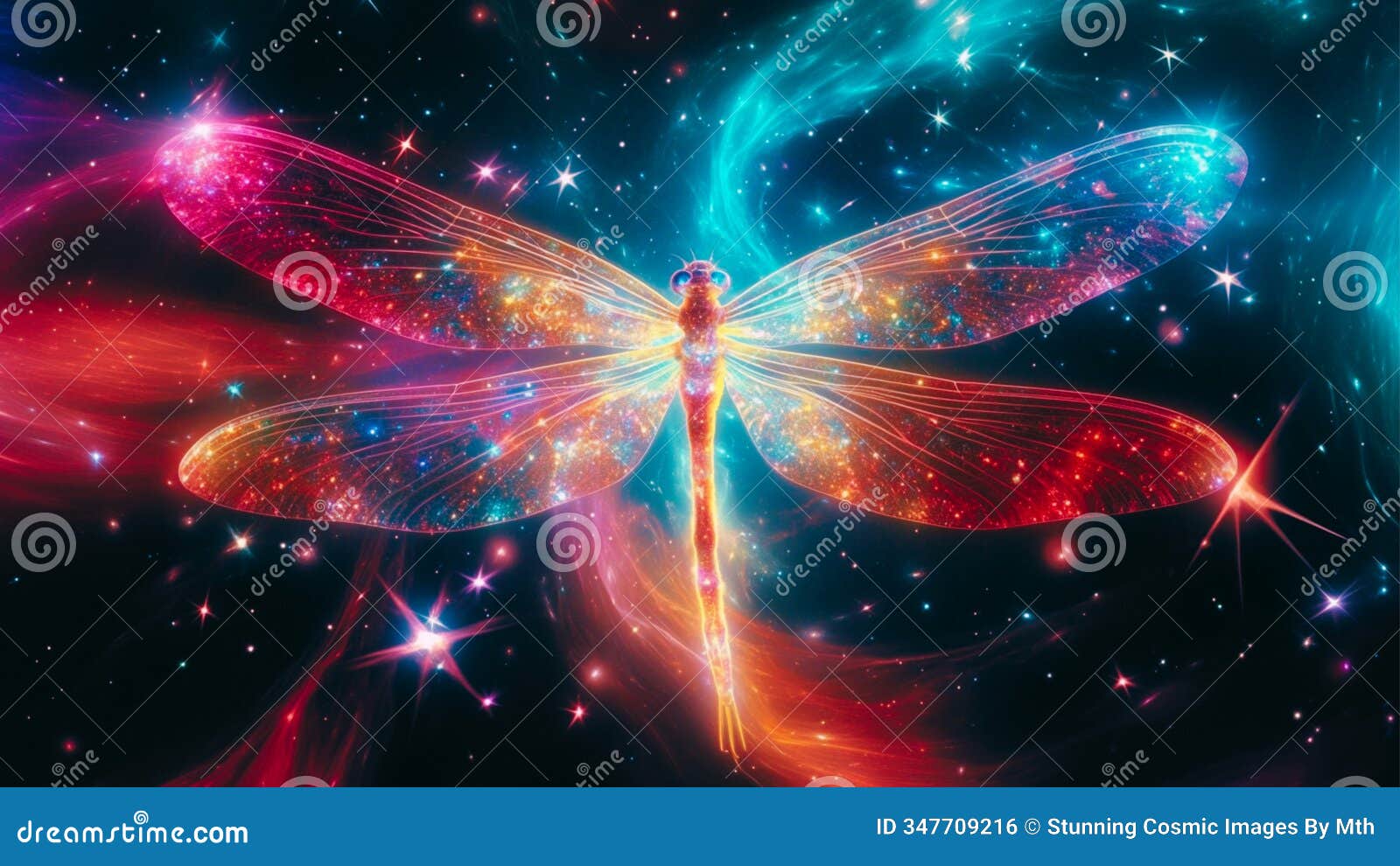Beautiful Colorful Cosmic Dragonfly in Neon Colors in an Universe ...