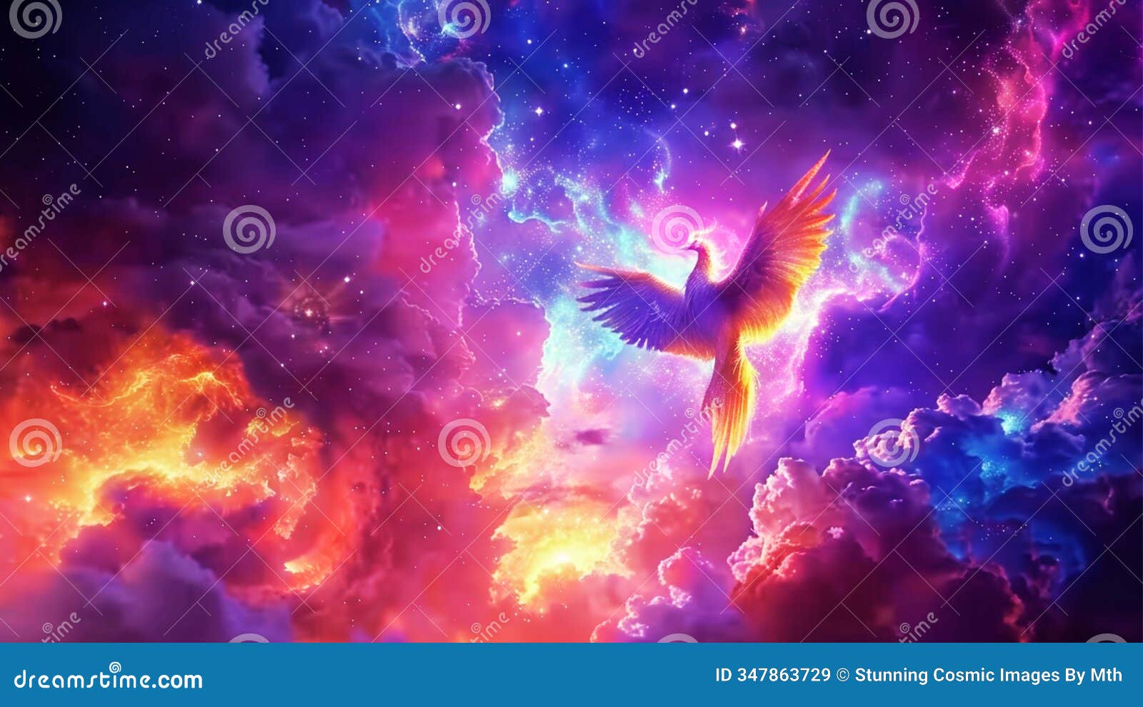 Cosmic Phoenix Rising from the Ashes Stock Illustration - Illustration ...