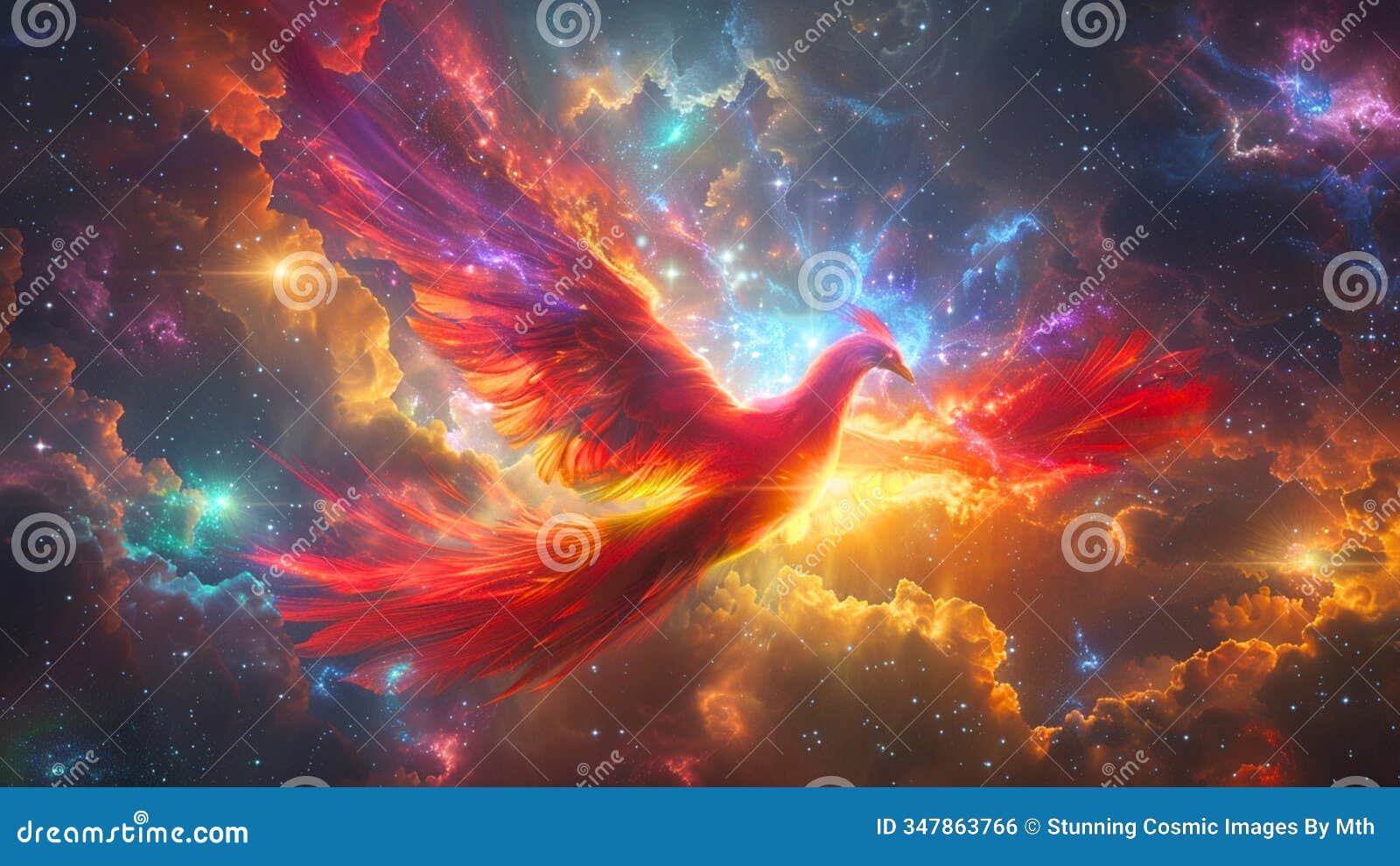 Cosmic Phoenix Rising from the Ashes Stock Illustration - Illustration ...