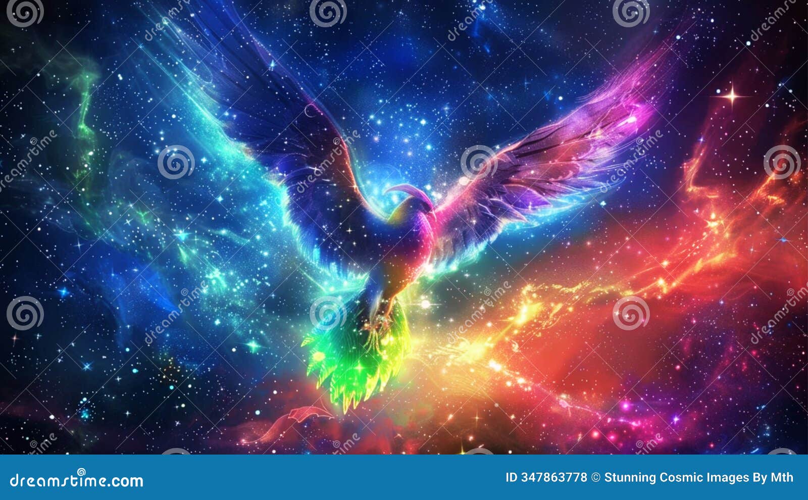 Cosmic Phoenix Rising from the Ashes Stock Illustration - Illustration ...