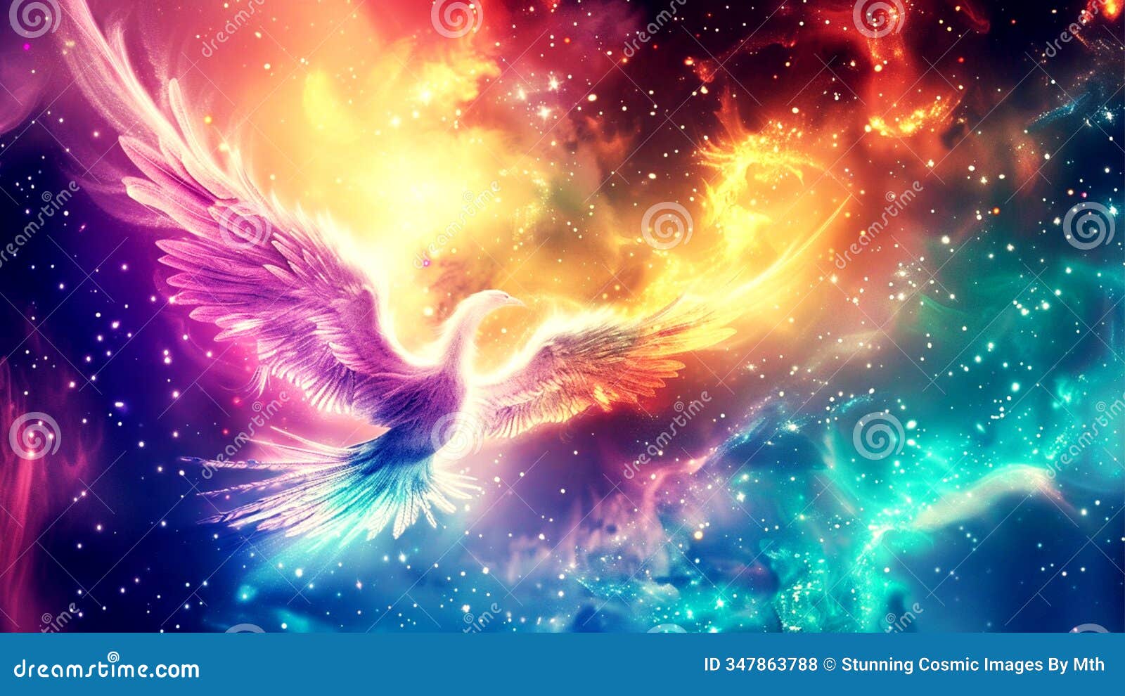 Cosmic Phoenix Rising from the Ashes Stock Illustration - Illustration ...