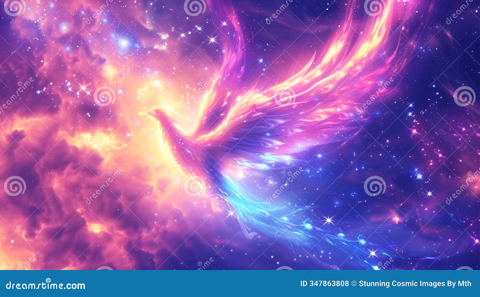 Cosmic Phoenix Rising from the Ashes Stock Illustration - Illustration ...