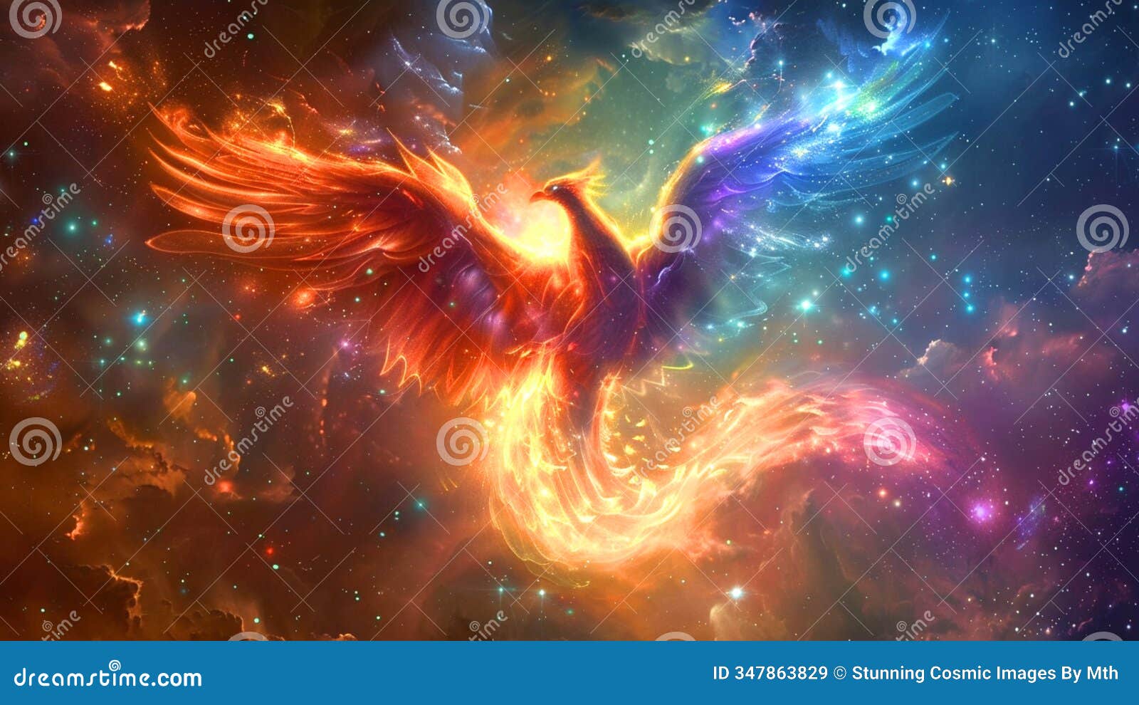 Cosmic Phoenix Rising from the Ashes Stock Illustration - Illustration ...