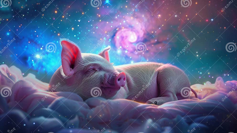 Adorable Cute Pig in a Fantasy Cosmic Background Full of Stars and ...