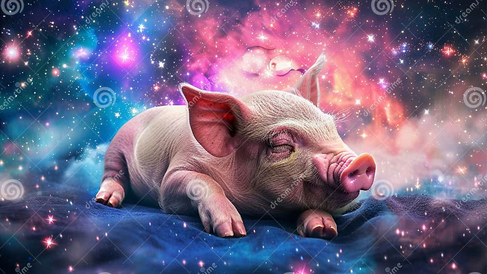 Adorable Cute Pig in a Fantasy Cosmic Background Full of Stars and ...