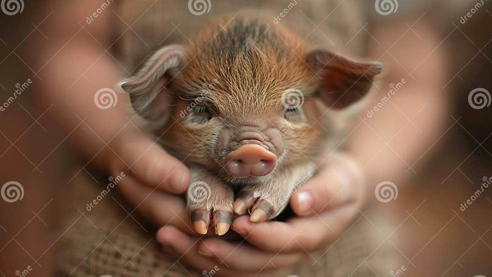 Holding or Hugging Tight a Cute Little Pet Pig Stock Illustration ...