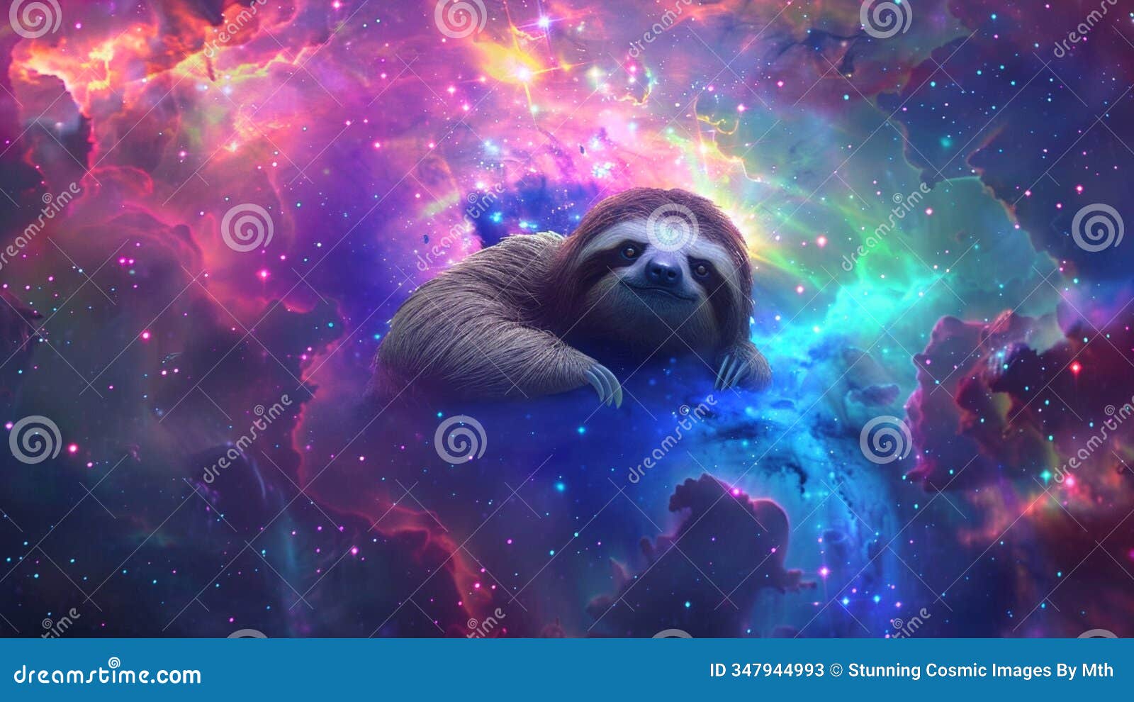Cosmic Sloth on a Beautiful Dreamlike Cloud in a Fantasy Magical Forest ...
