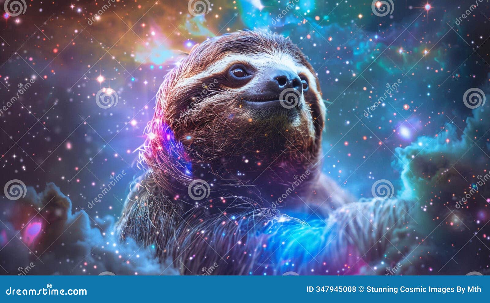 Cosmic Sloth on a Beautiful Dreamlike Cloud in a Fantasy Magical Forest ...