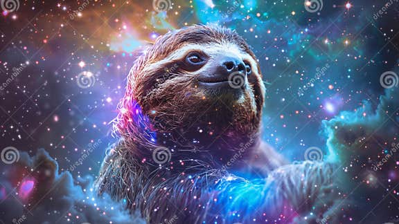 Cosmic Sloth on a Beautiful Dreamlike Cloud in a Fantasy Magical Forest ...