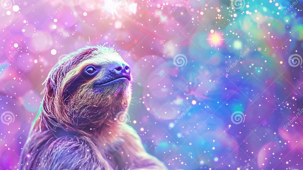 Cosmic Sloth on a Beautiful Dreamlike Cloud in a Fantasy Magical Forest ...