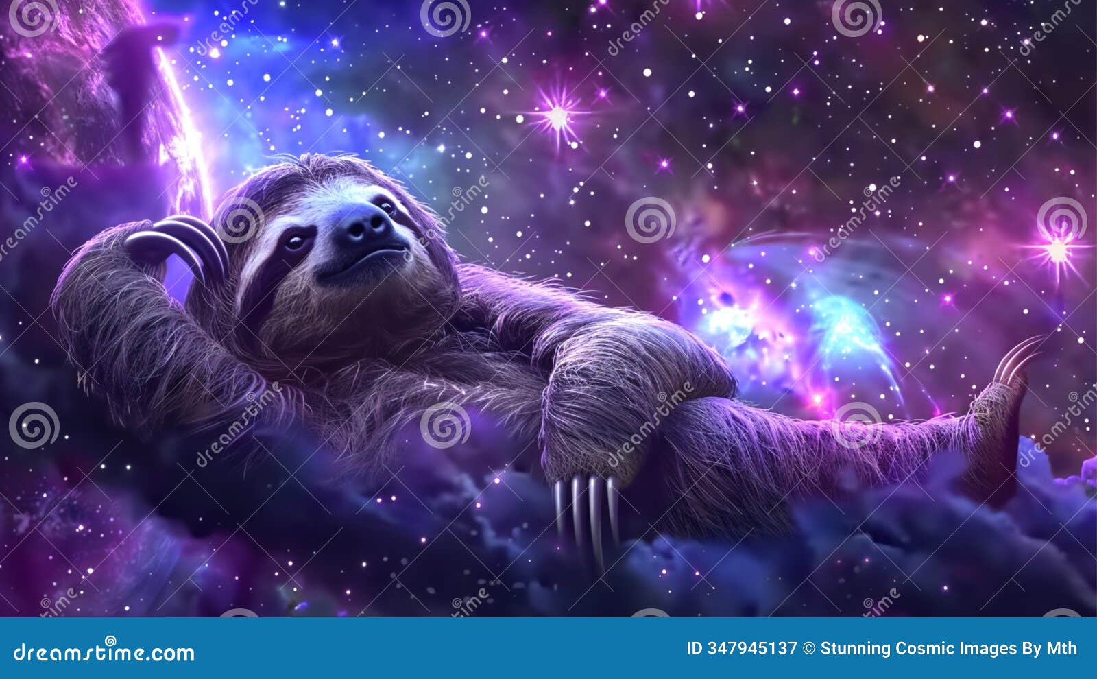 Cosmic Sloth on a Beautiful Dreamlike Cloud in a Fantasy Magical Forest ...