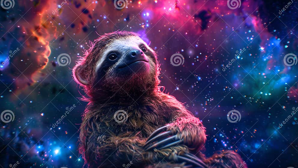 Cosmic Sloth on a Beautiful Dreamlike Cloud in a Fantasy Magical Forest ...