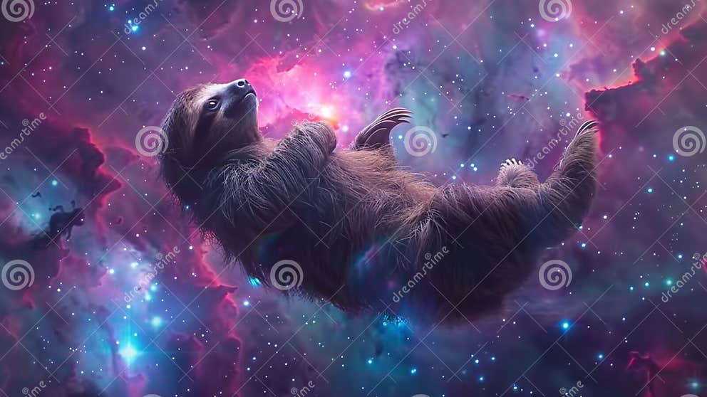 Cosmic Sloth on a Beautiful Dreamlike Cloud in a Fantasy Magical Forest ...
