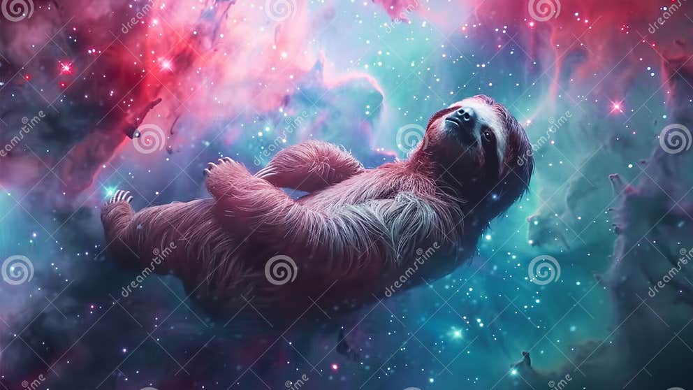 Cosmic Sloth on a Beautiful Dreamlike Cloud in a Fantasy Magical Forest ...