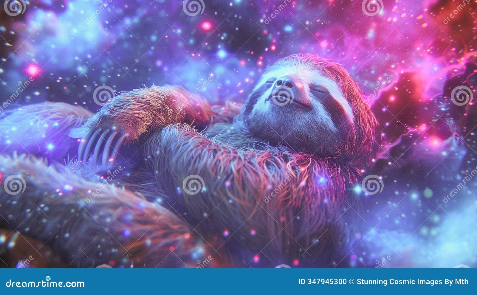 Cosmic Sloth on a Beautiful Dreamlike Tree Branch in a Fantasy Magical ...