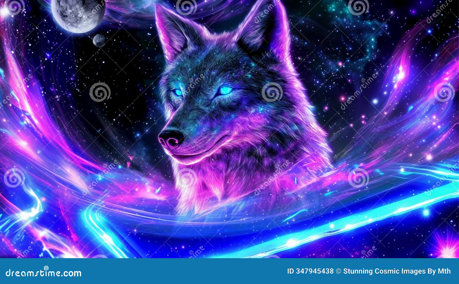 Cosmic Wolf with Bright Eyes in an Universe Background Stock ...