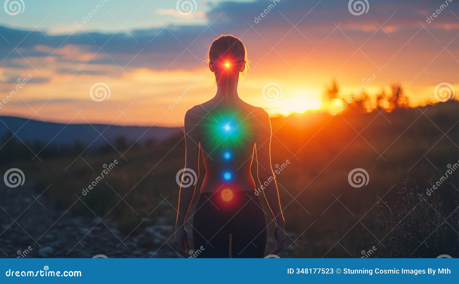 All Spiritual Chakra Vortex System in a Woman Silhouette Stock ...