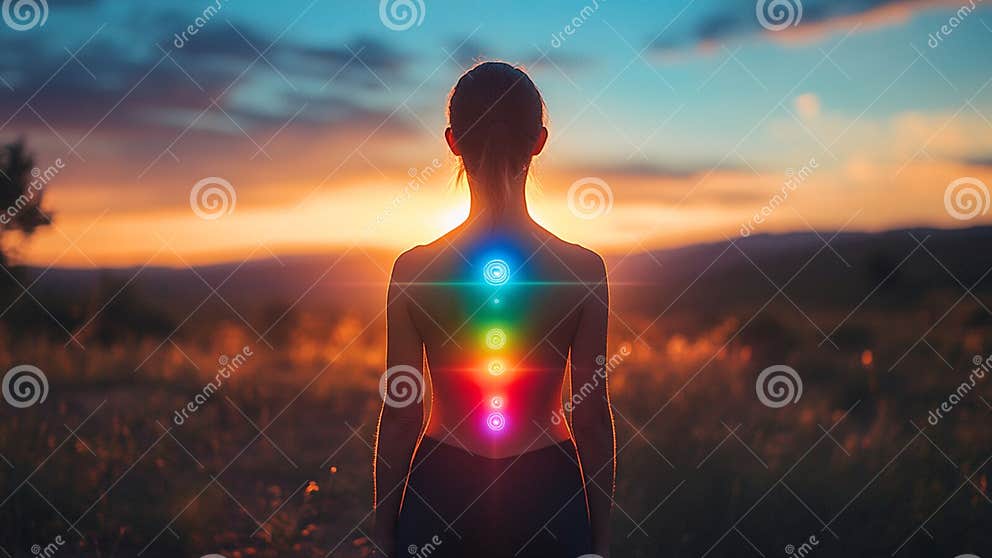 All Spiritual Chakra Vortex System in a Woman Silhouette Stock ...