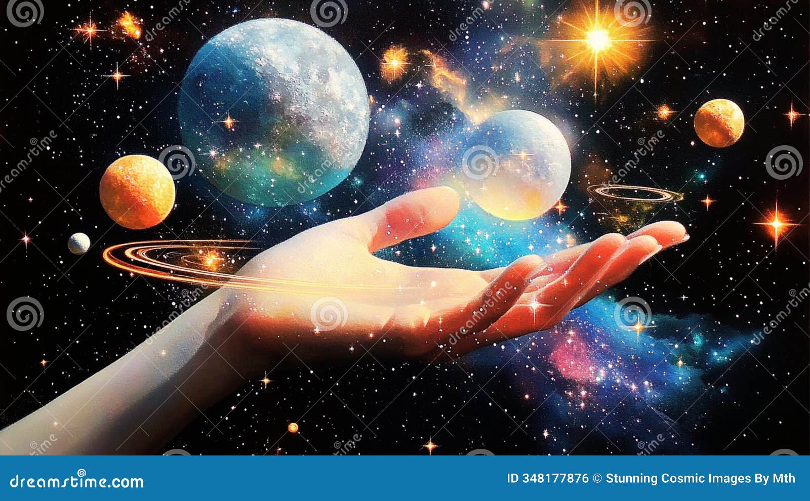 Hands Holding Cosmic Planets, Nebulas, Galaxies, Stars and ...
