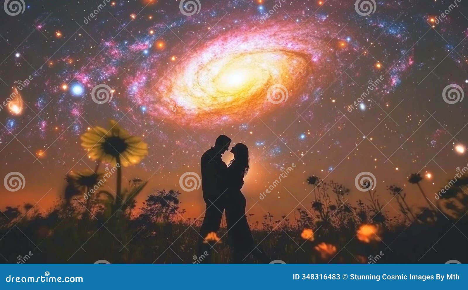 A Soulmate Twinflame Couple in Love Stargazing in a Romantic Cosmic ...
