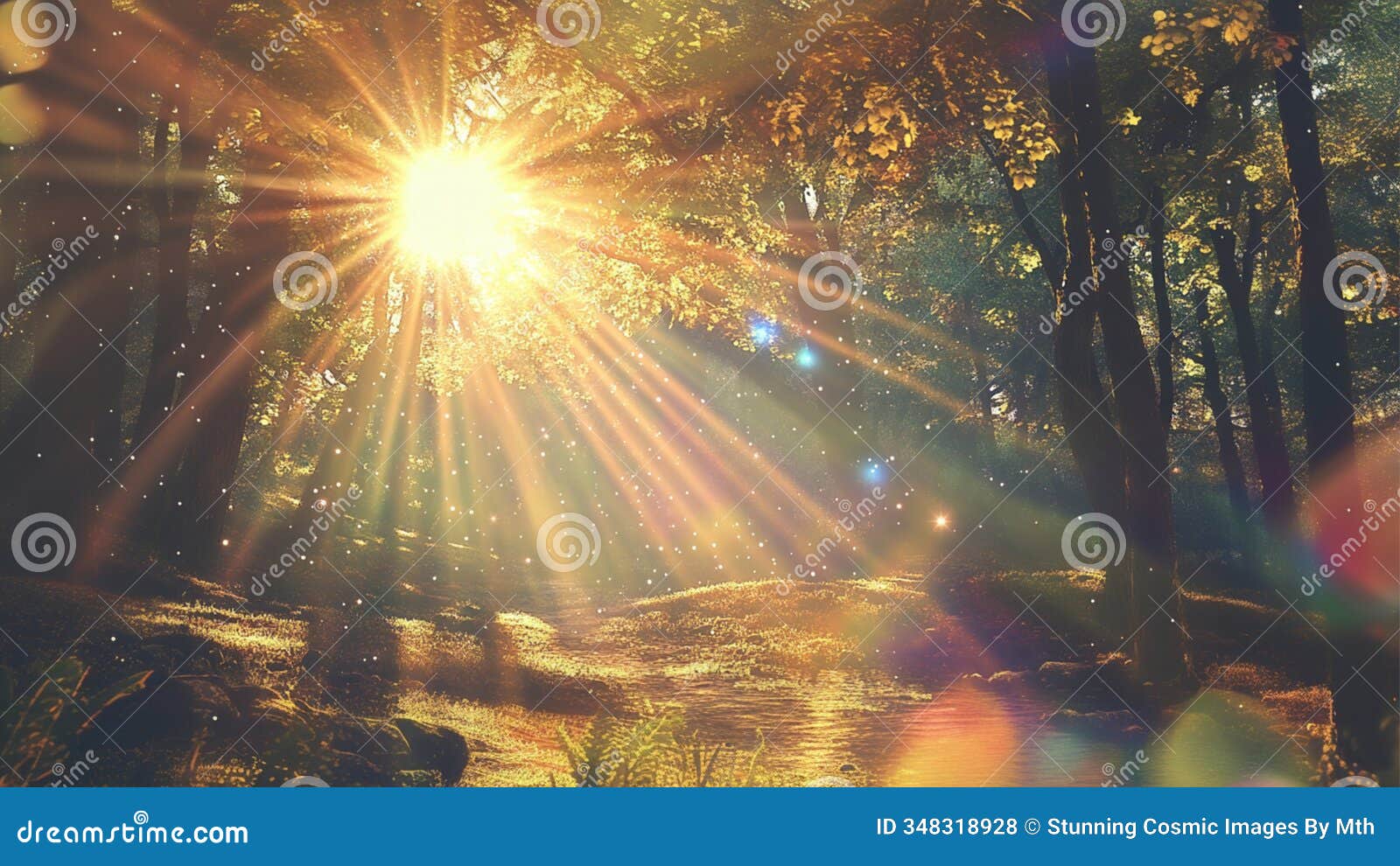 Beautiful Golden Iridescent Sun Rays Sunlight Sunshine in a Forest ...