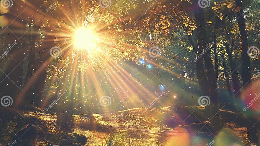 Beautiful Golden Iridescent Sun Rays Sunlight Sunshine in a Forest ...