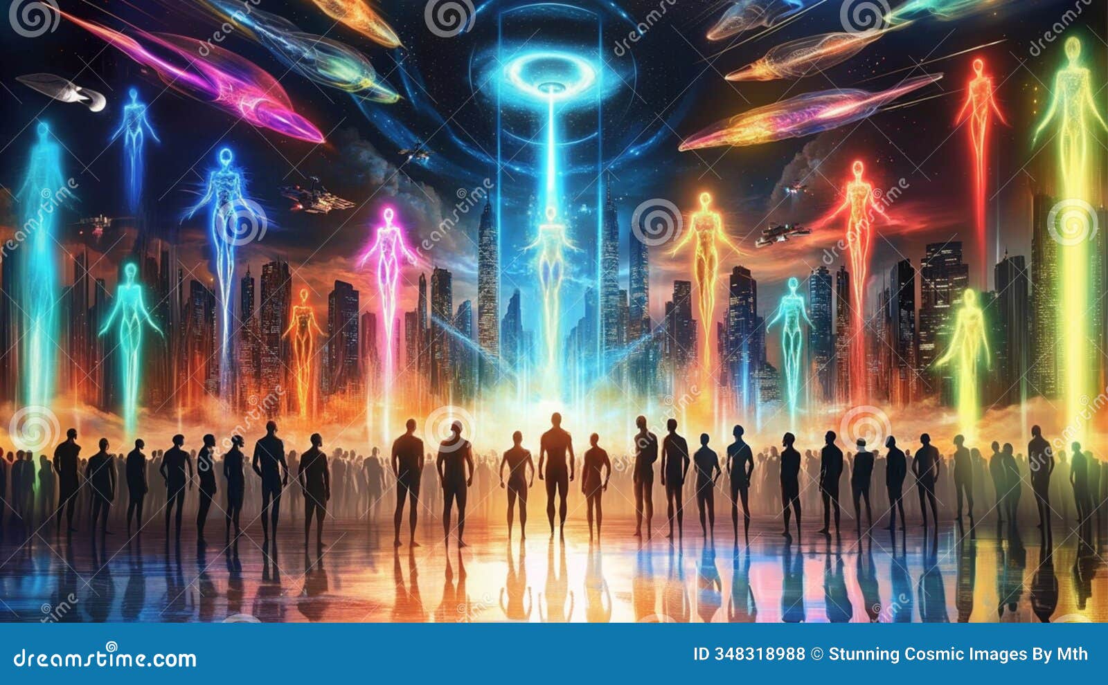 Alien ET Starseed Man In A Cosmic Office Library With Computers ...