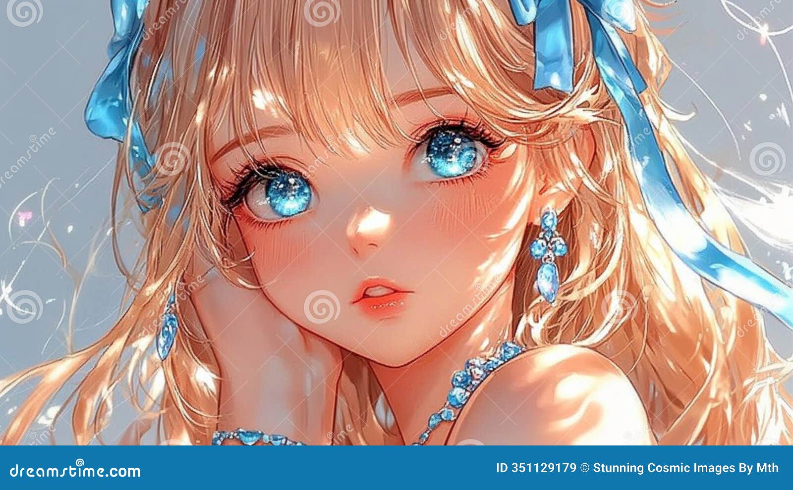 Beautiful and Cute Young Anime Girl with Blonde Hair and Blue Eyes ...