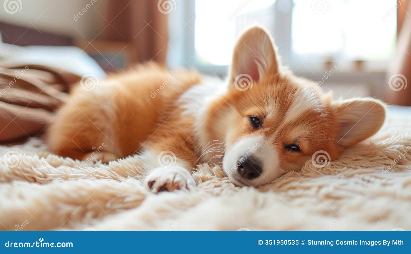 Cute, Friendly and Happy Pembroke Welsh Corgi Puppy Dog Lying Down ...