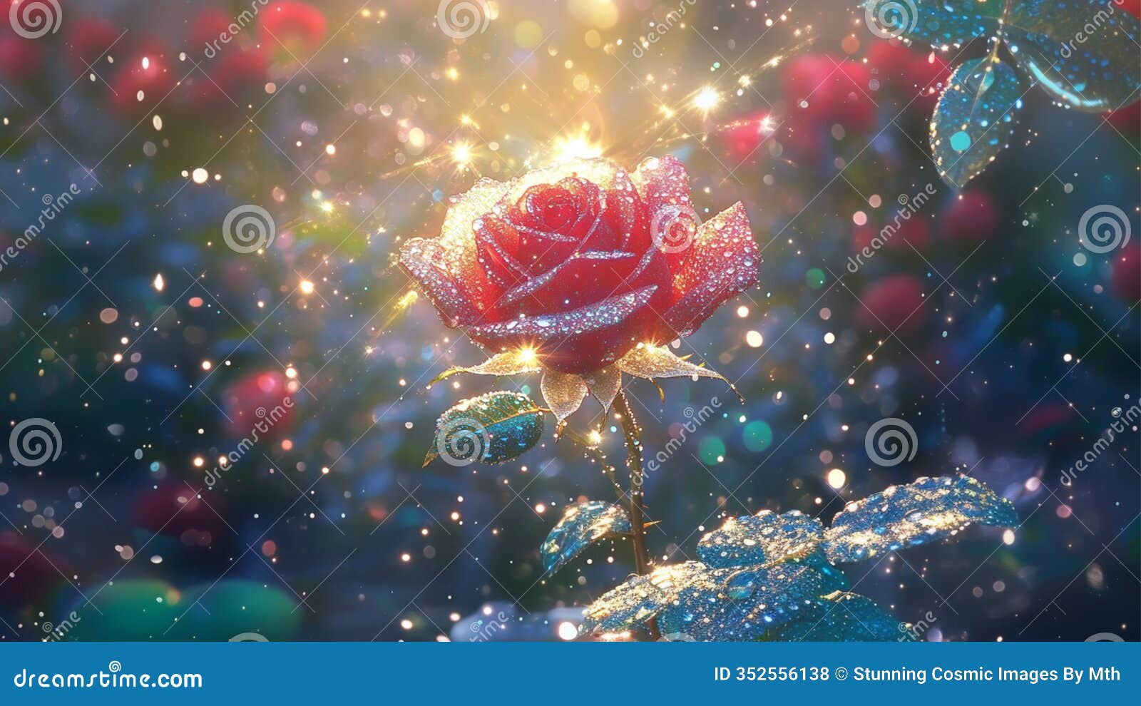 Fantasy Fairytale Magical Red Rose Garden Under a Golden Sunshine ...