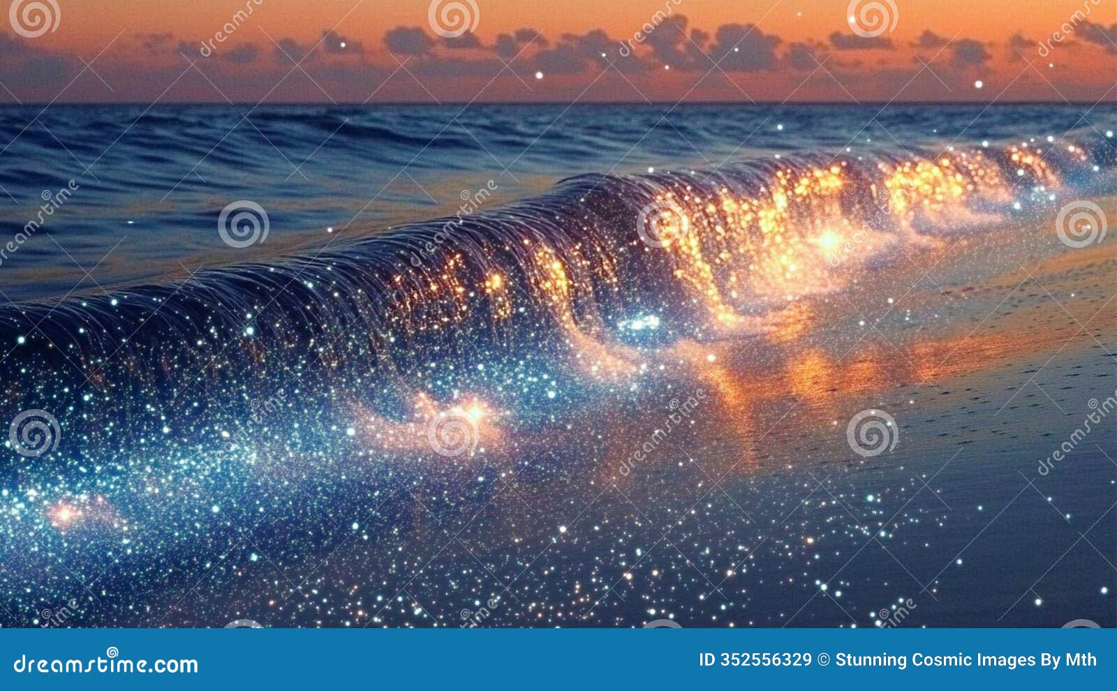 Magical Fantasy Fairytale Ocean Sea Beach Waves with Sparkling ...