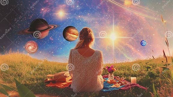 Pleiadian Starseed Woman Dreaming Daydreaming and Stargazing in a ...