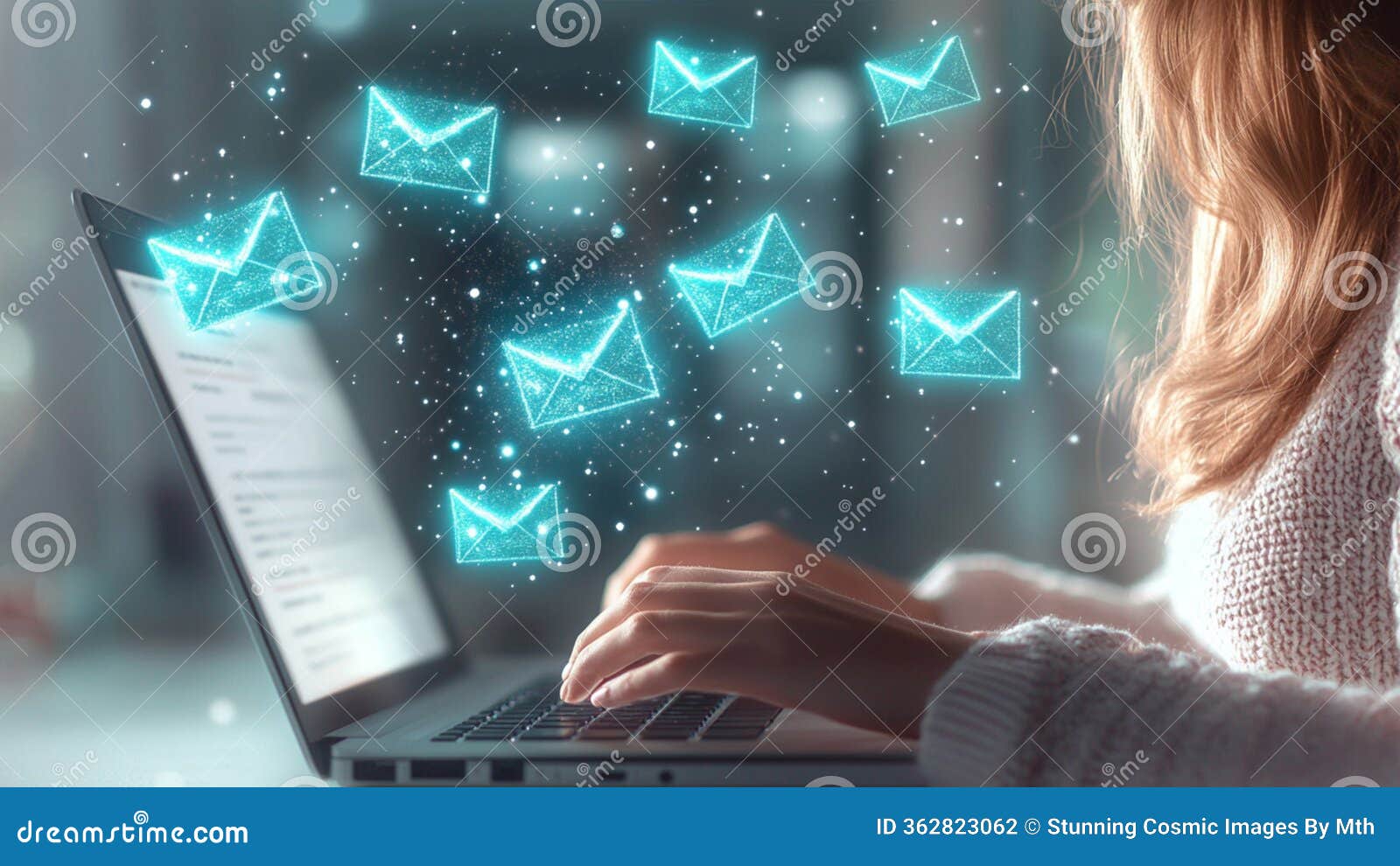 Woman Sending EMail Electronic Message Correspondence on the Internet ...