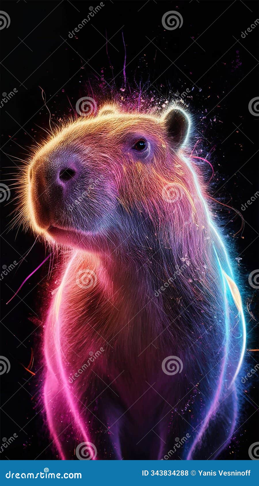 Neon Capybara Cute Water Animal. Vector Funny Capybara In Neon Design ...