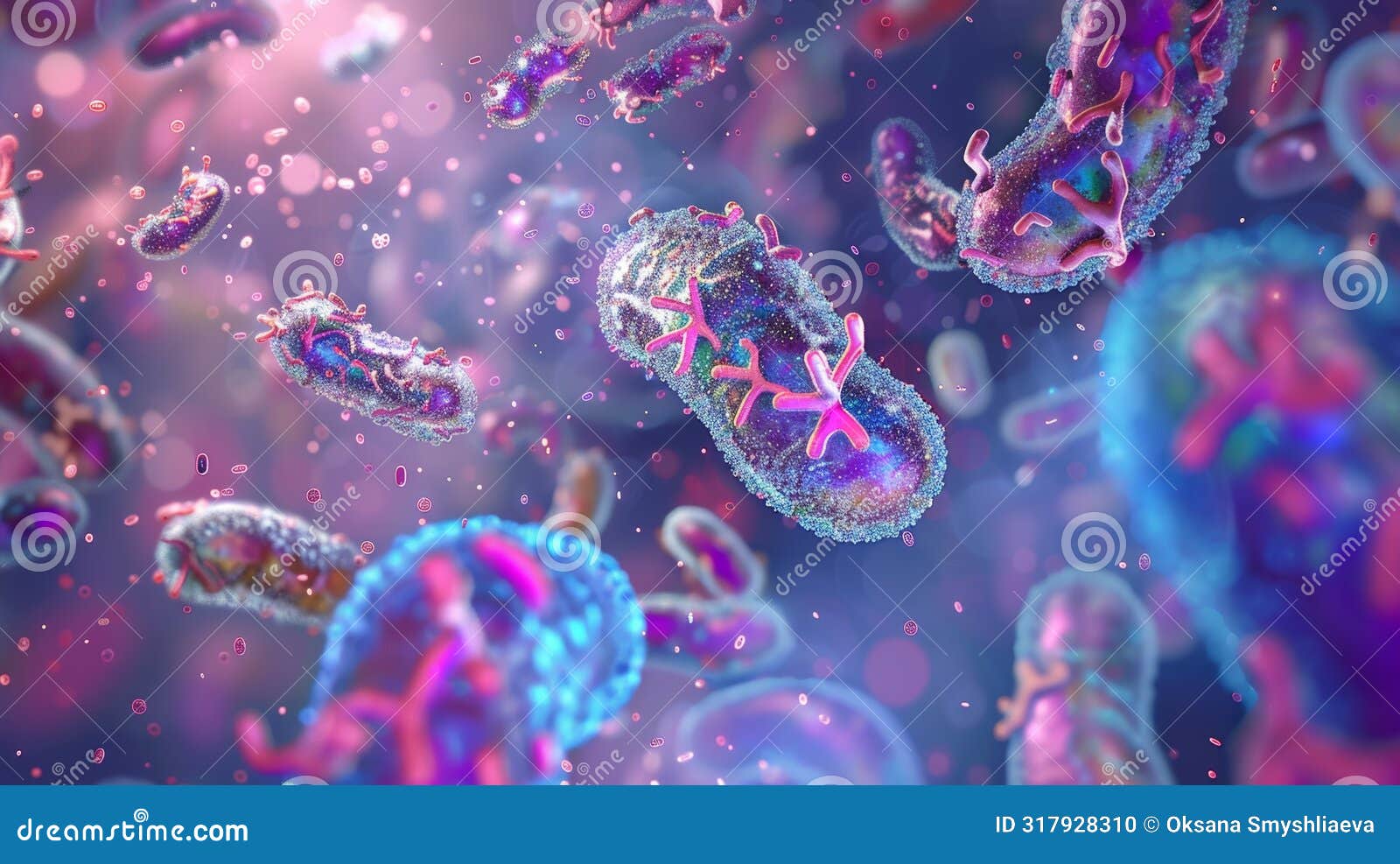 Stunning 3D Illustration of Colorful Microscopic Bacteria, Dynamic ...