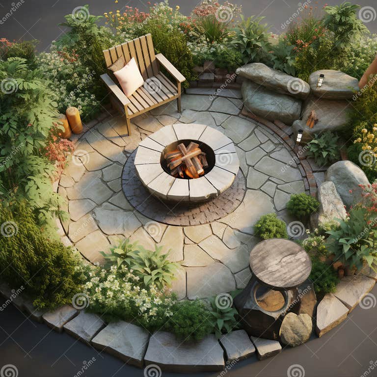 Stunning 3d Rendering of Circular Fire Pit with Botanical Abundance ...