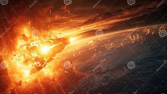 Cataclysmic Collision: Asteroid Impact on Earth in 3D Rendering with ...