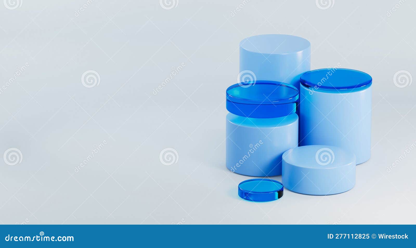 3D Rendering Still Life of Blue Plastic Cylindrical Containers Stacked ...