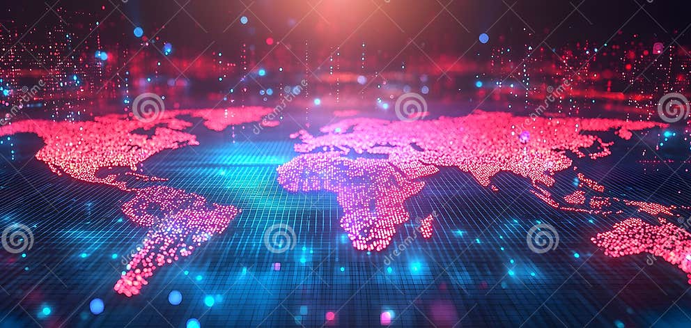 A Stunning 3D Visualization of a Digital World Map with Glowing Lights ...