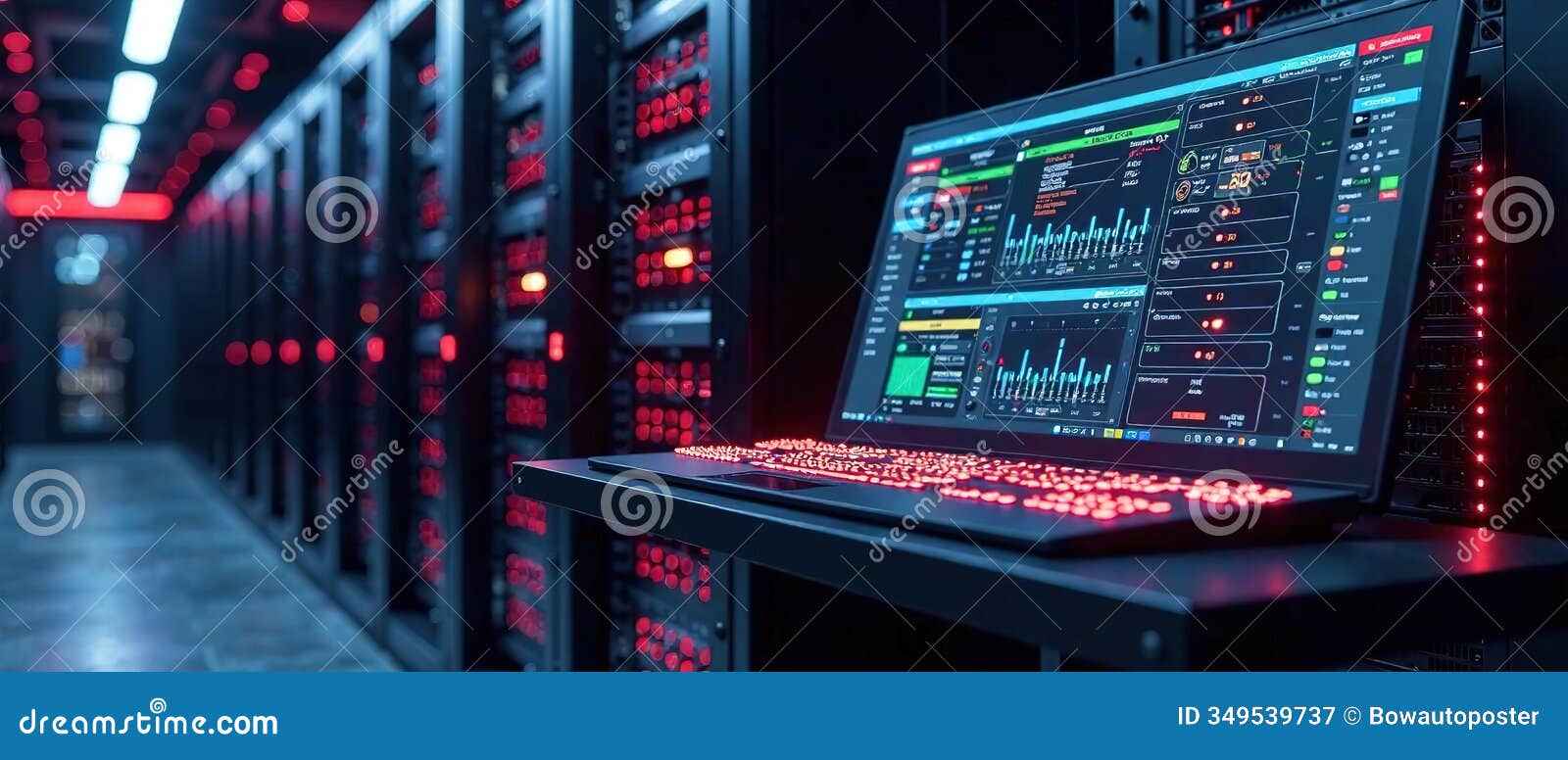 Modern Data Center Rackmount Console with LED Lighting Realistic 3D ...